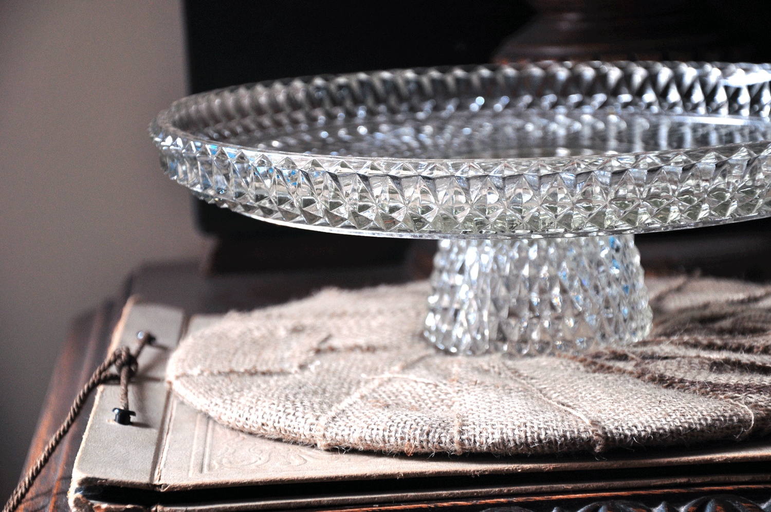 Cut glass cake stand - Something Vintage
